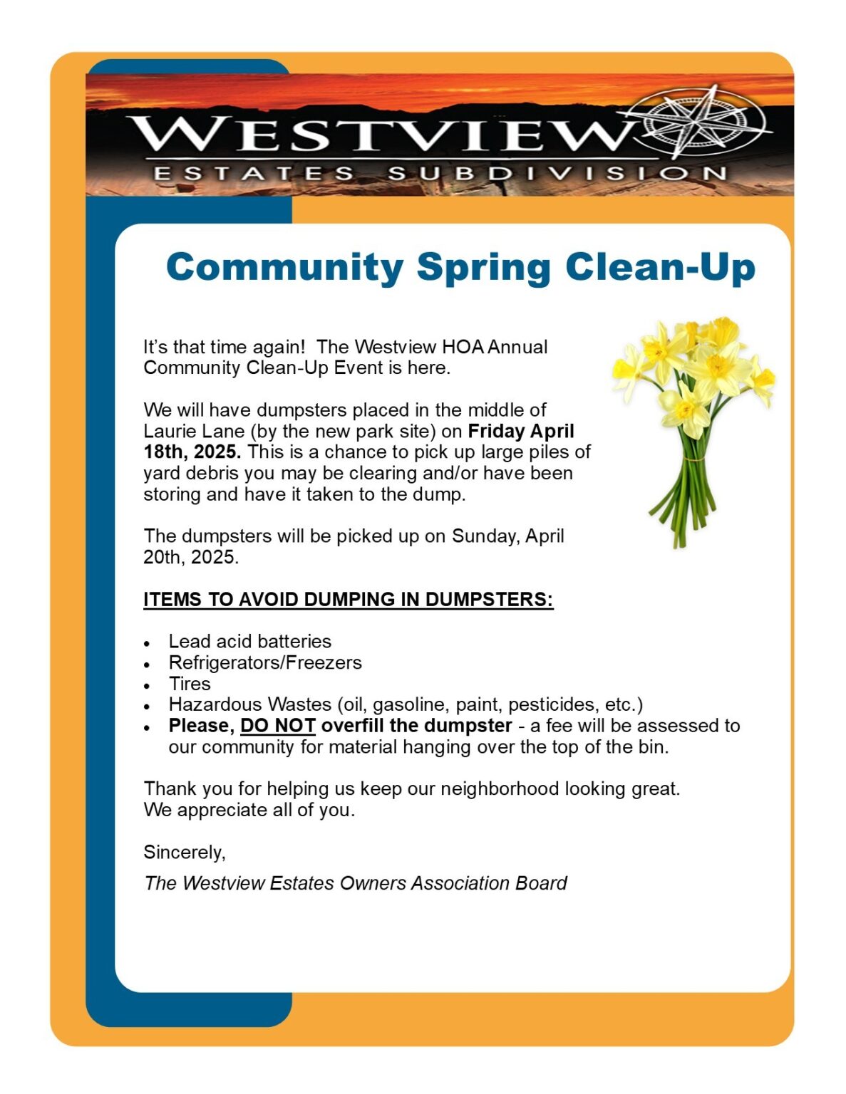 Spring Clean Up 2025 – Westview Estates Subdivision HOA